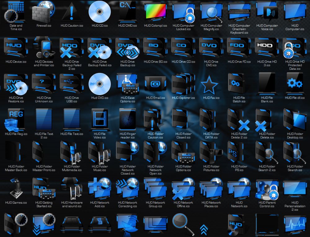 HUD Machine White Blue IconPack 7TSP - Skin Pack for Windows 11 and 10